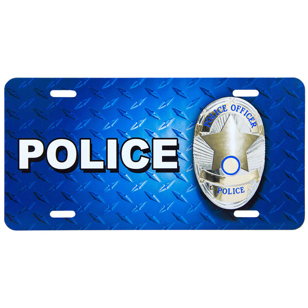 License Plate Police Badge on Textured Blue – Honor Valor